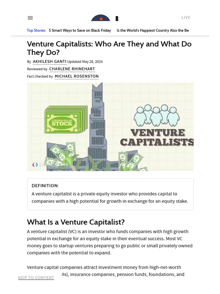 Venture Capitalists - Who Are They and What Do They Do | PDF | Venture ...