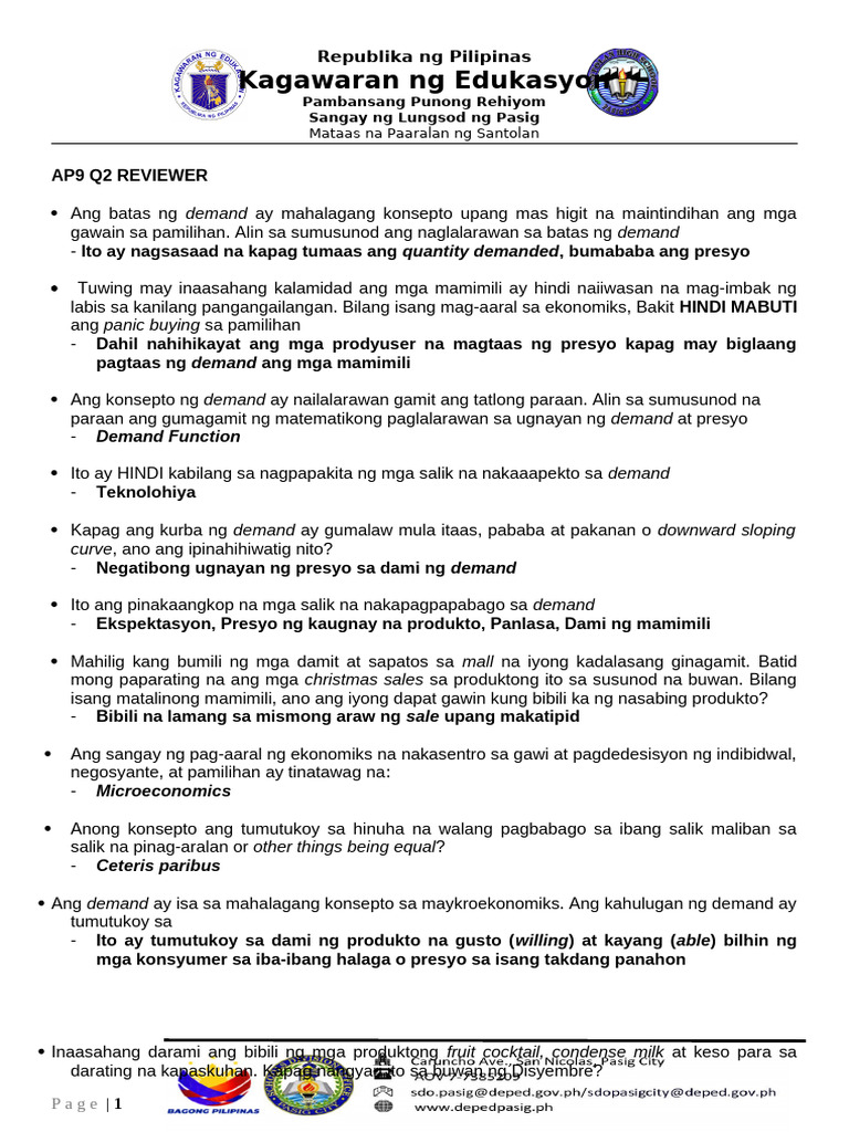 q2 AP 9 Quarterly Examination 2025 2026 Reviewer | PDF