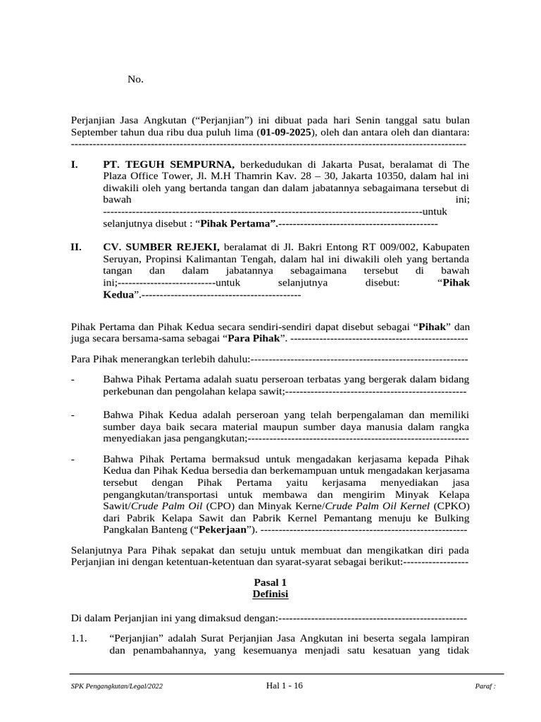 Spk No. 048 Pengangkutan Cpo&Cpko Tsa Pmf Ix 2025 Cv Sumber Rezeki | PDF