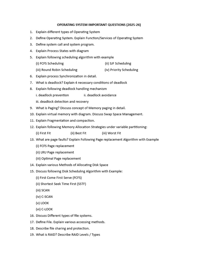OS Important Questions | PDF