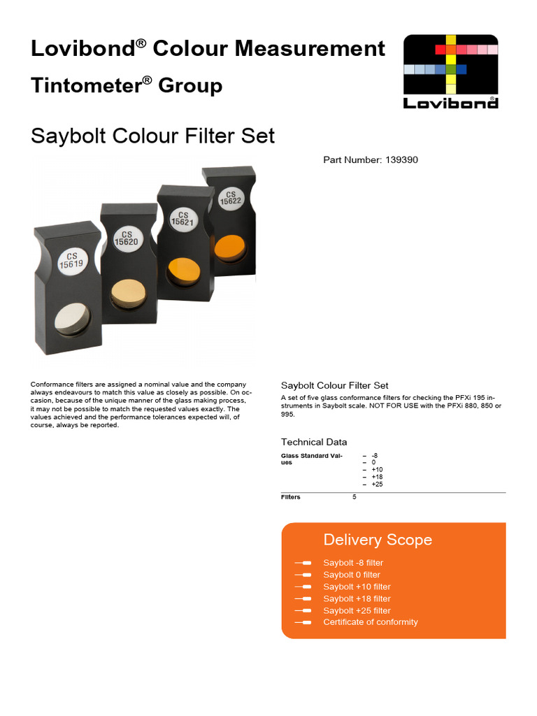 Datasheet 139390 - Saybolt Colour Filter Set en | PDF