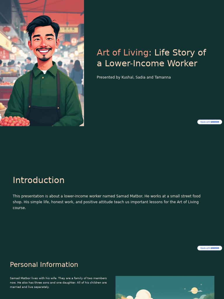 Art of Living Life Story of A Lower Income Worker | PDF