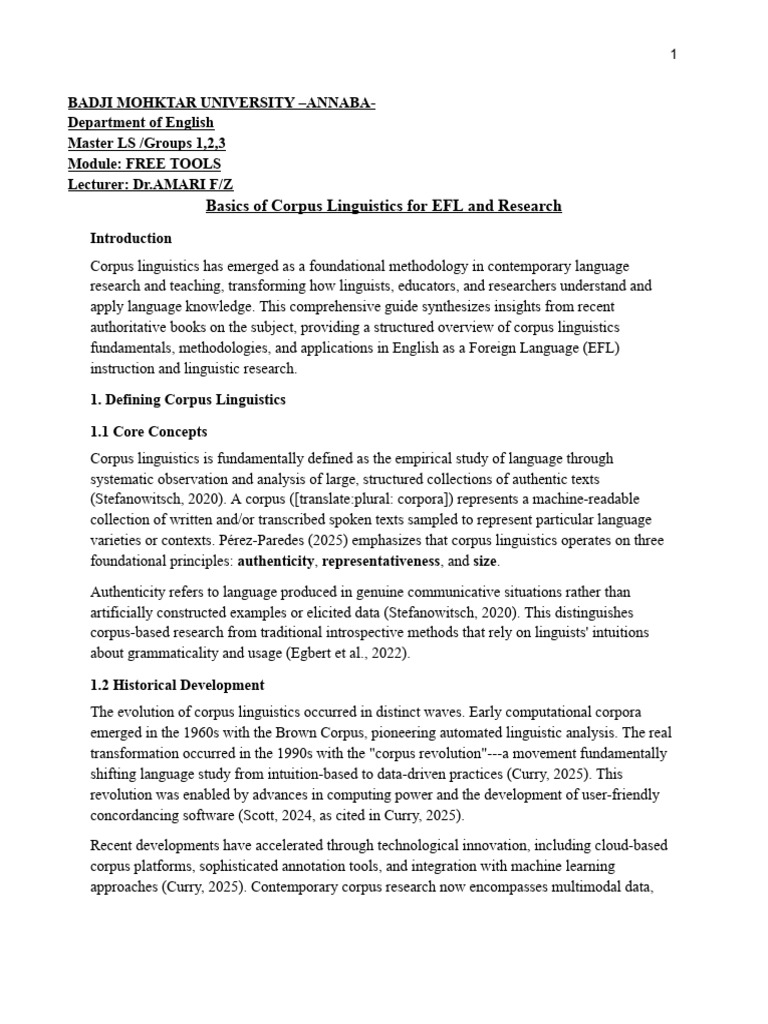 Basics of Corpus Linguistics for EFL | PDF | Cluster Analysis | Linguistics