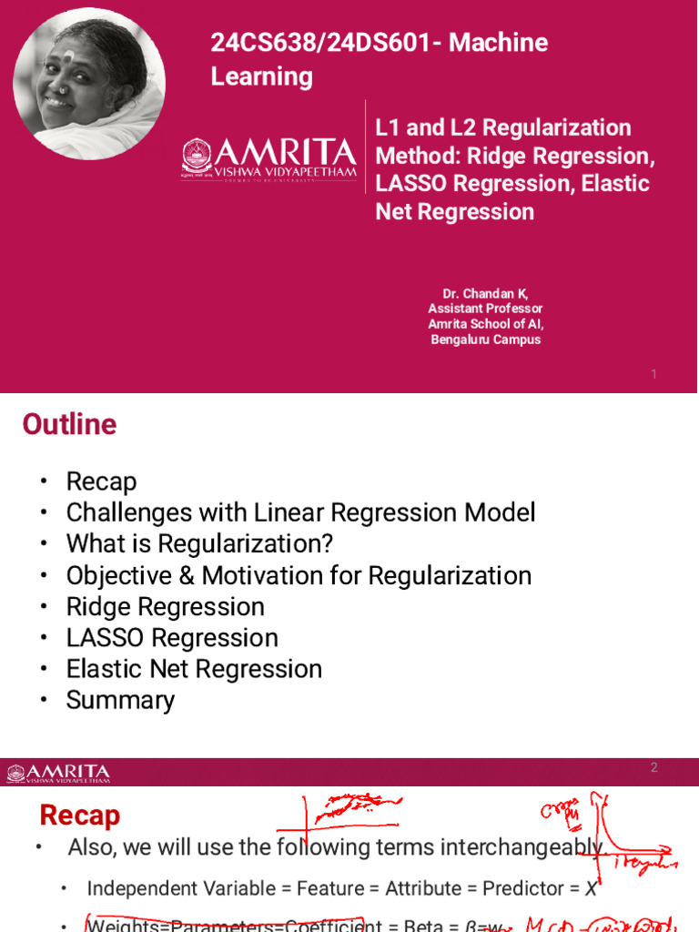 7 24CS638 24DS601 ML Regularization(L1&L2) Ridge Lasso ElasticNet | PDF | Linear Regression ...
