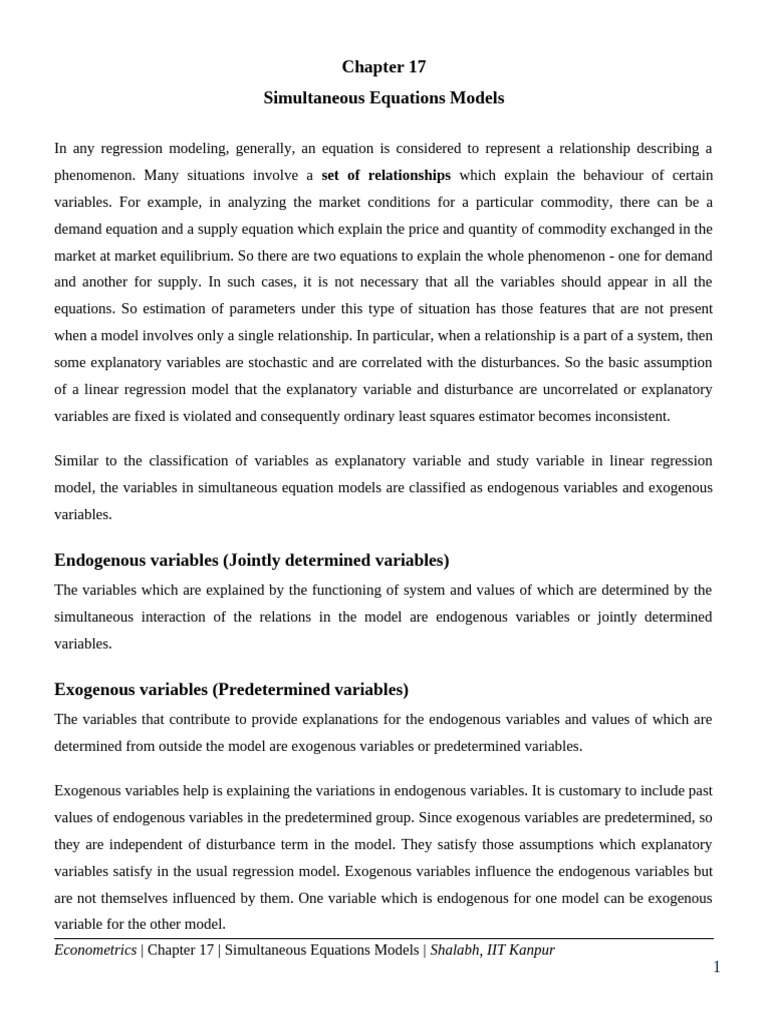 Simultaneous Equations in Econometrics | PDF | Endogeneity ...