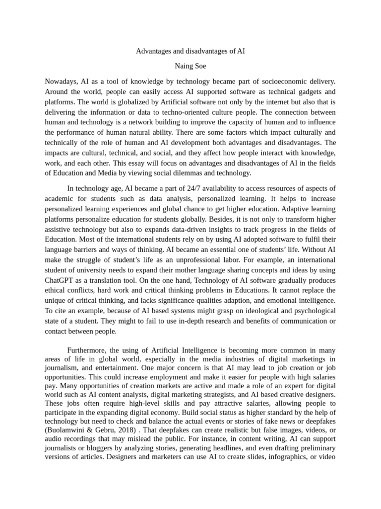 What Are Advantage and Disadvantages of AI-Naing Soe | PDF | Artificial Intelligence ...