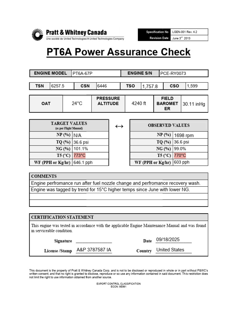 PT6A Engine Power Assurance Report | PDF | Aviation | Propulsion