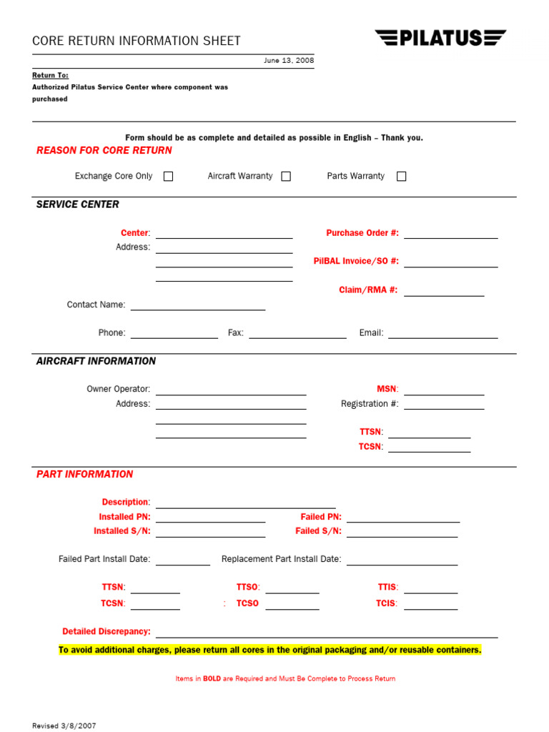 Core Return Information Sheet | PDF