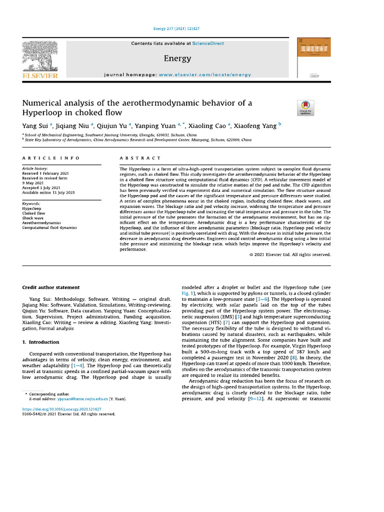 2021 Numerical Analysis of The Aerothermodyn... Behavior of A Hyperloop ...