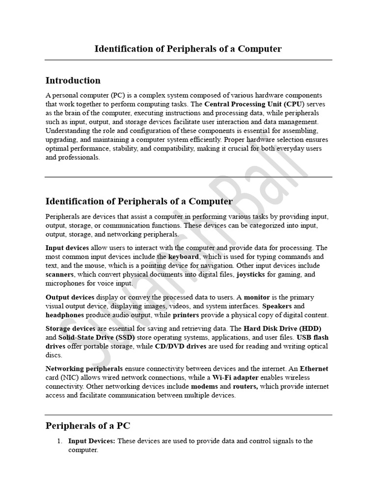 Identification of Peripherals of A Computer | PDF | Computer Data Storage | Central Processing Unit