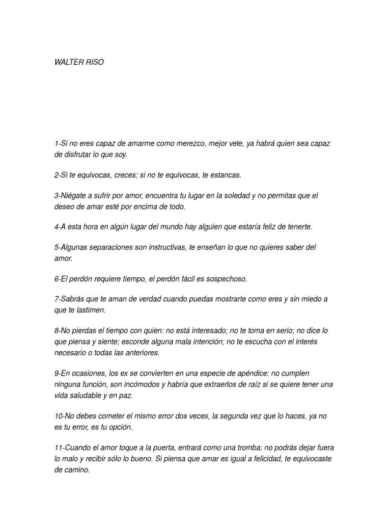 Reflexiones de Walter Riso | PDF | Amor | Felicidad