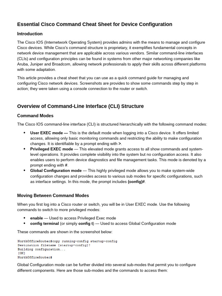 Essential Cisco Command Cheat Sheet For Device Configuration | PDF | Ip Address | Computer Network