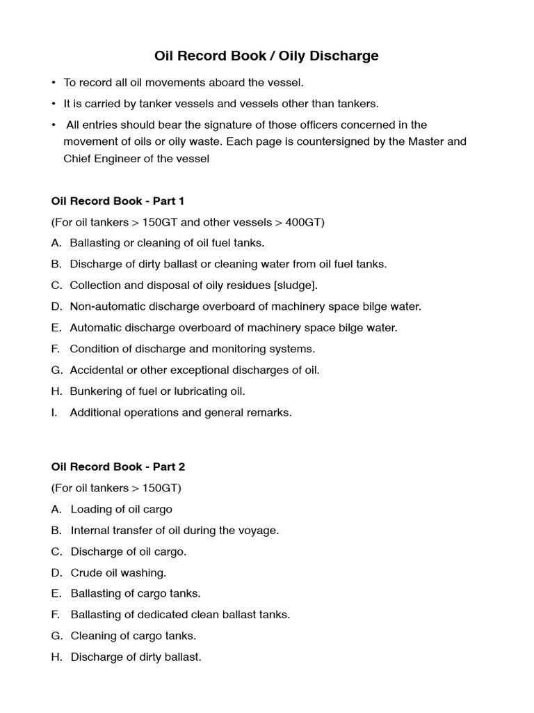 Oil Record Book and Oily Discharge | PDF | Oil Tanker | Oil