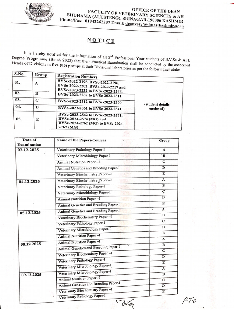 Practical Examination Date Sheet | PDF