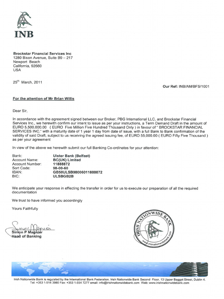 INB Bank Confirmation | PDF