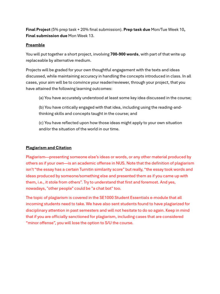 Final Project Guidance Document (2510, v1.0) | PDF | Plagiarism ...