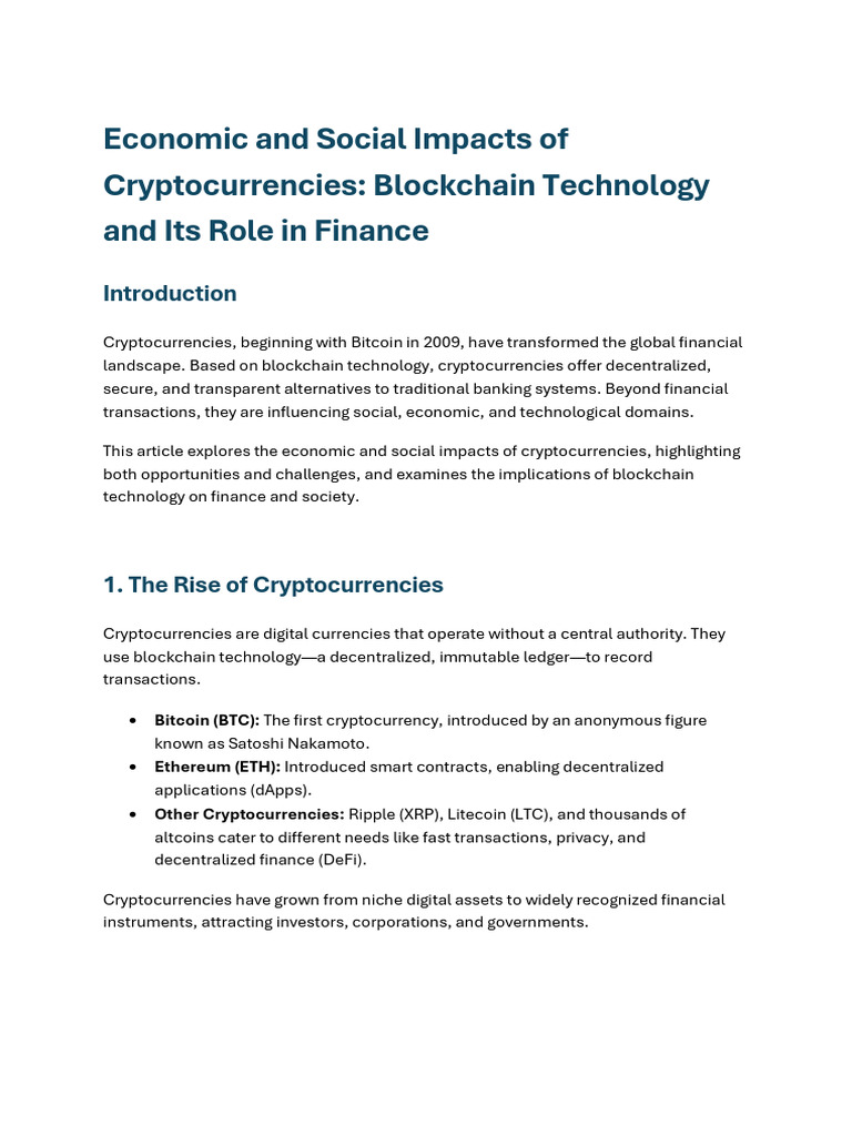 Economic and Social Effects of Cryptocurrencies | PDF | Cryptocurrency ...