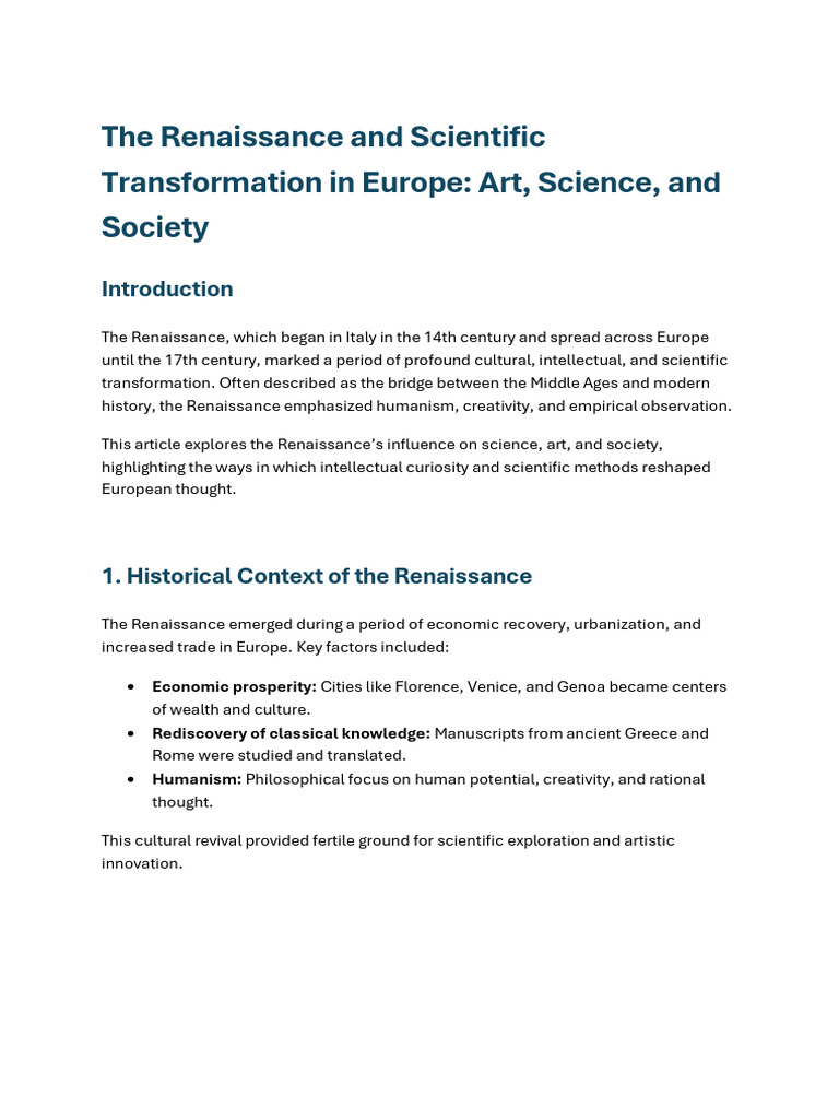 The Renaissance and Scientific Transformation in Europe | PDF ...