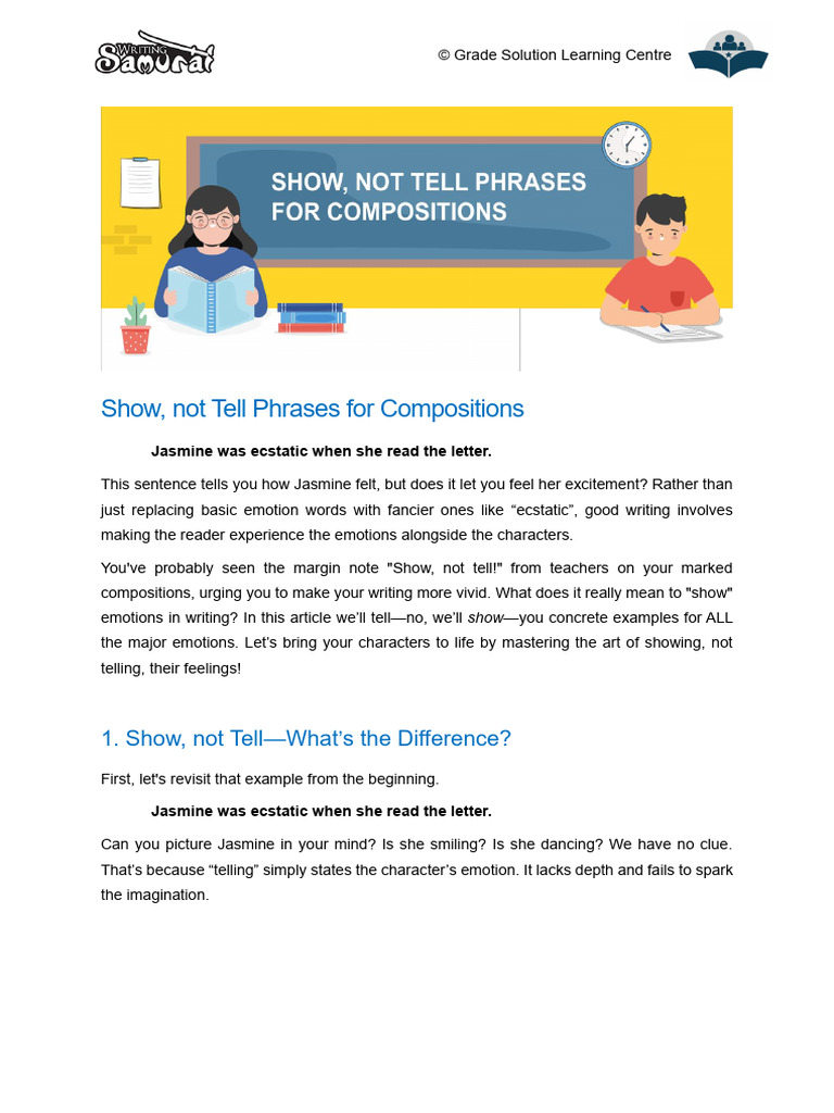 Show Not Tell Phrases for Compositions | PDF | Body Language | Facial ...