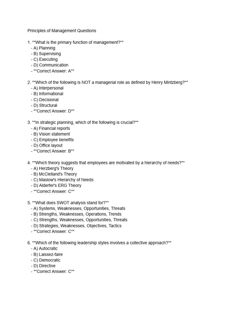 Principles of Management Questions | PDF | Leadership | Motivational