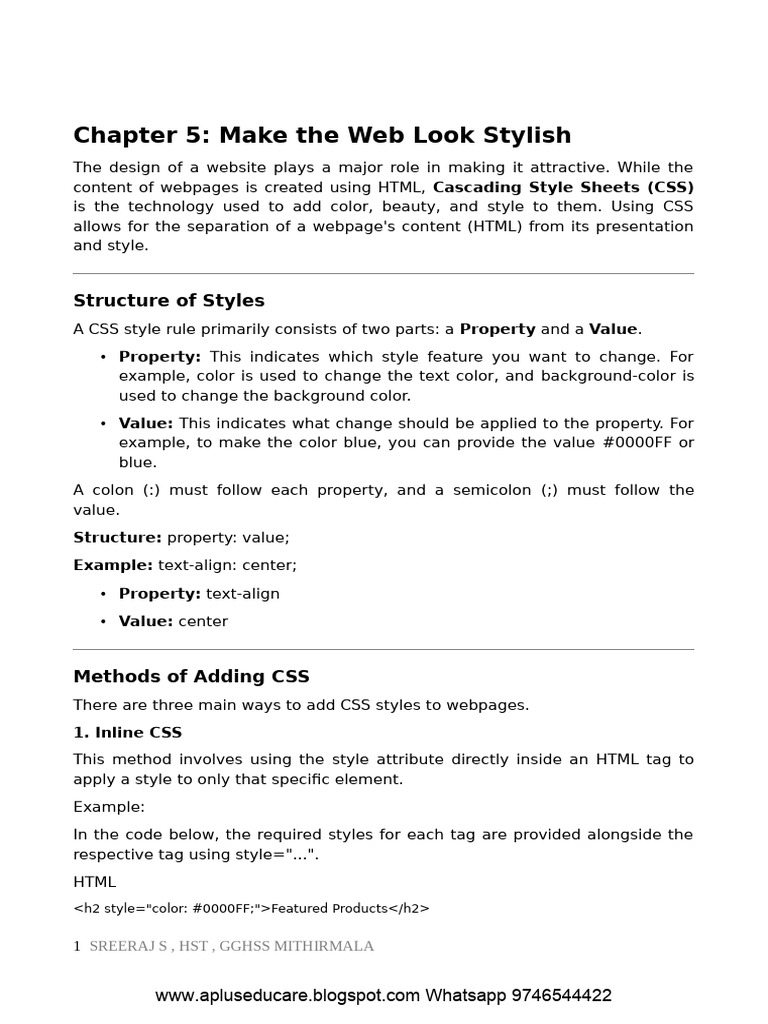 A+ Blog-sslc-it-chapter-5-Let's Make The Web Page Look Stylish-PDF Note ...