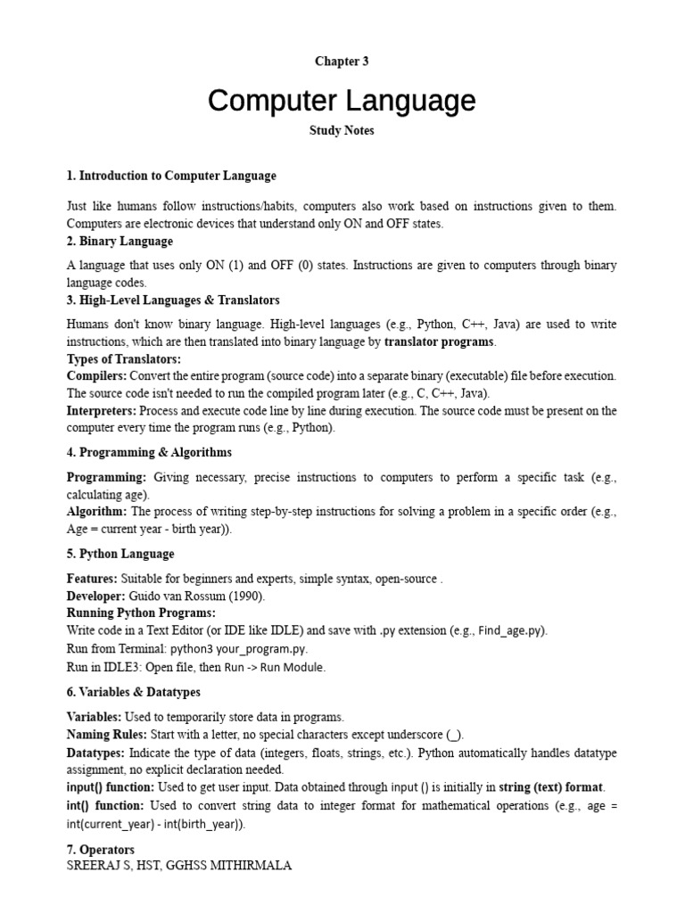 A+ Blog Sslc It Chapter 3 Computer Language PDF Note Em | PDF ...