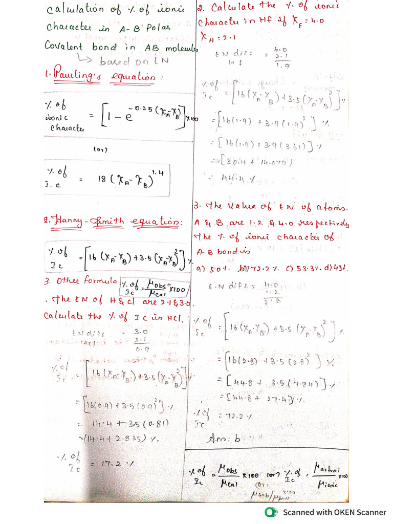 Percentage of Ionic Character Calculation | PDF