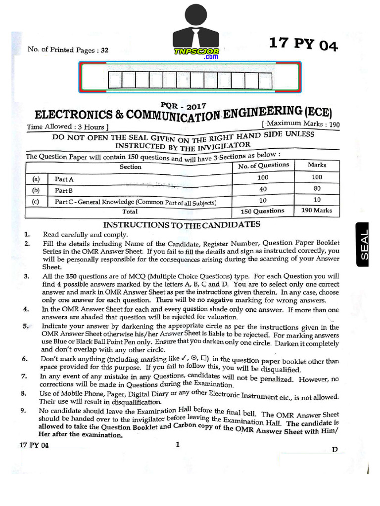 TRB Polytechnic ECE Lecturer Question Paper 2017 | PDF