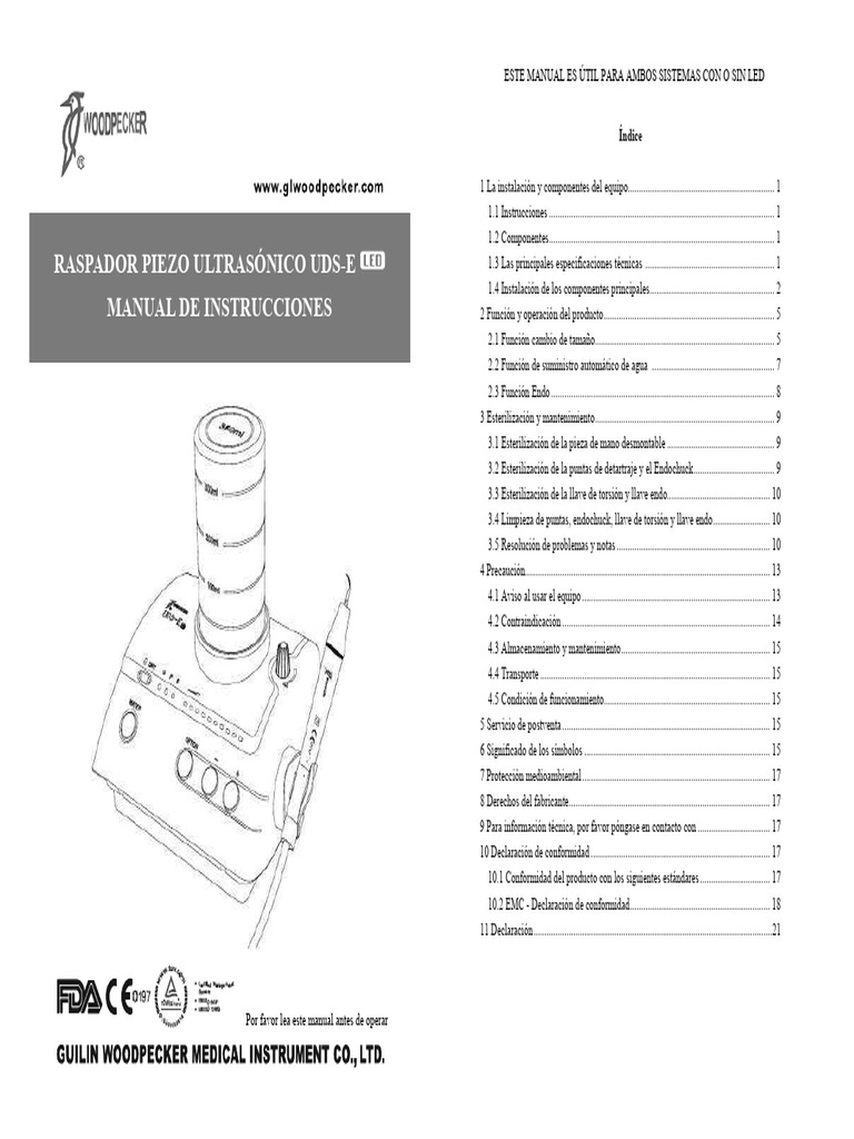 Manual de Uso Raspador Piezo UDS-E | PDF