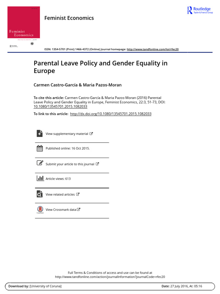 Parental Leave Policy and Gender Equality in Europe | PDF | Parental ...