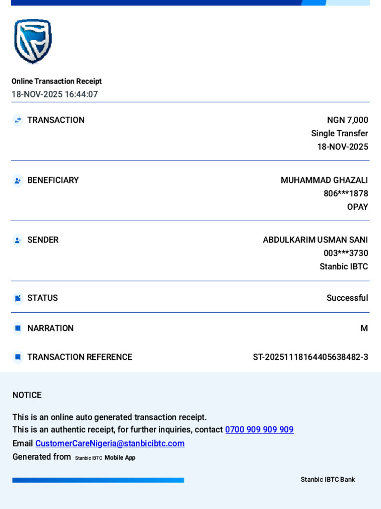 Receipt For Transfer To MUHAMMAD GHAZALI 18 NOV 2025 164407 | PDF