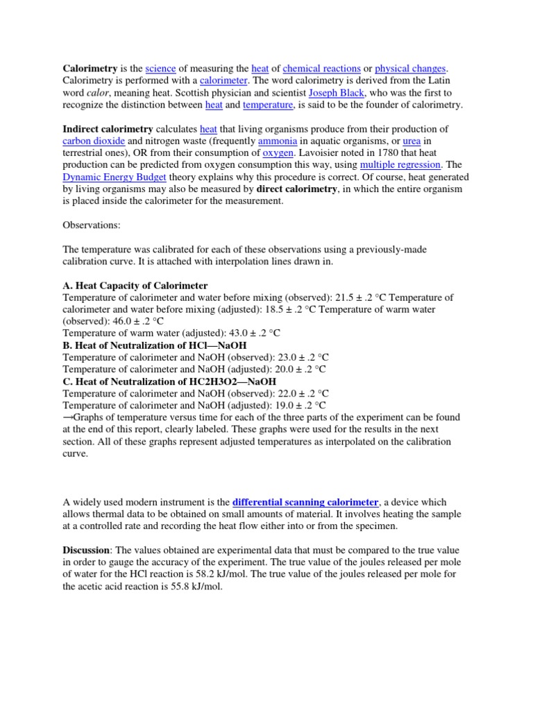 Calorimetry Is The Science of Measuring The Heat of Chemical Reactions ...