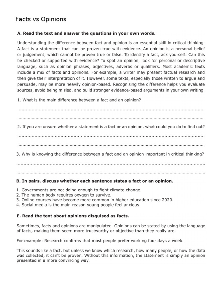 Facts Vs Opinions | PDF