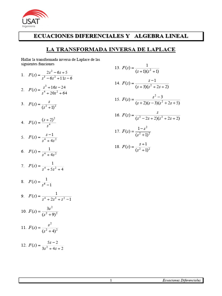 Sesión 17 - Transformada Inversa de Laplace | PDF | Transformada de ...