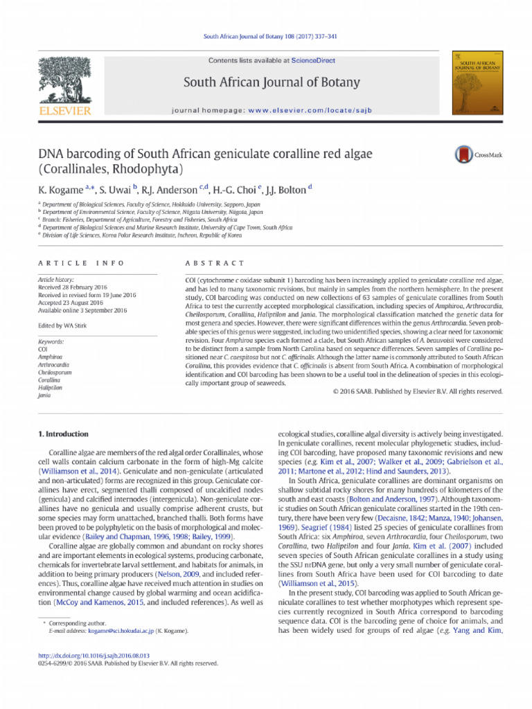 DNA Barcoding of South African Geniculate Coralline Red Algae ...
