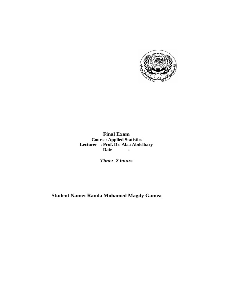 Applied Statistics Final Exam Questions | PDF | Standard Deviation ...