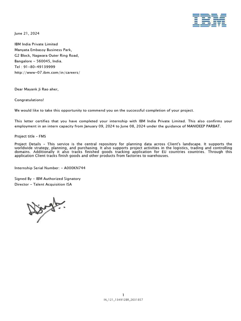 IBM Internship Certificate | PDF