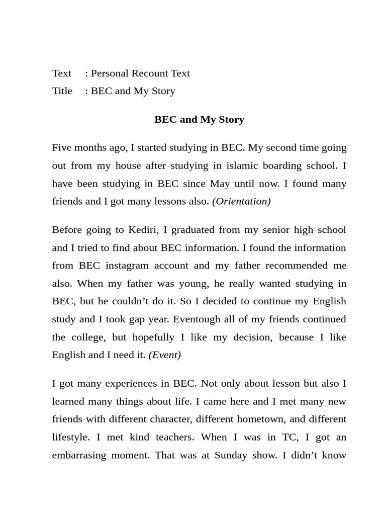 My Journey at BEC: A Personal Story | PDF