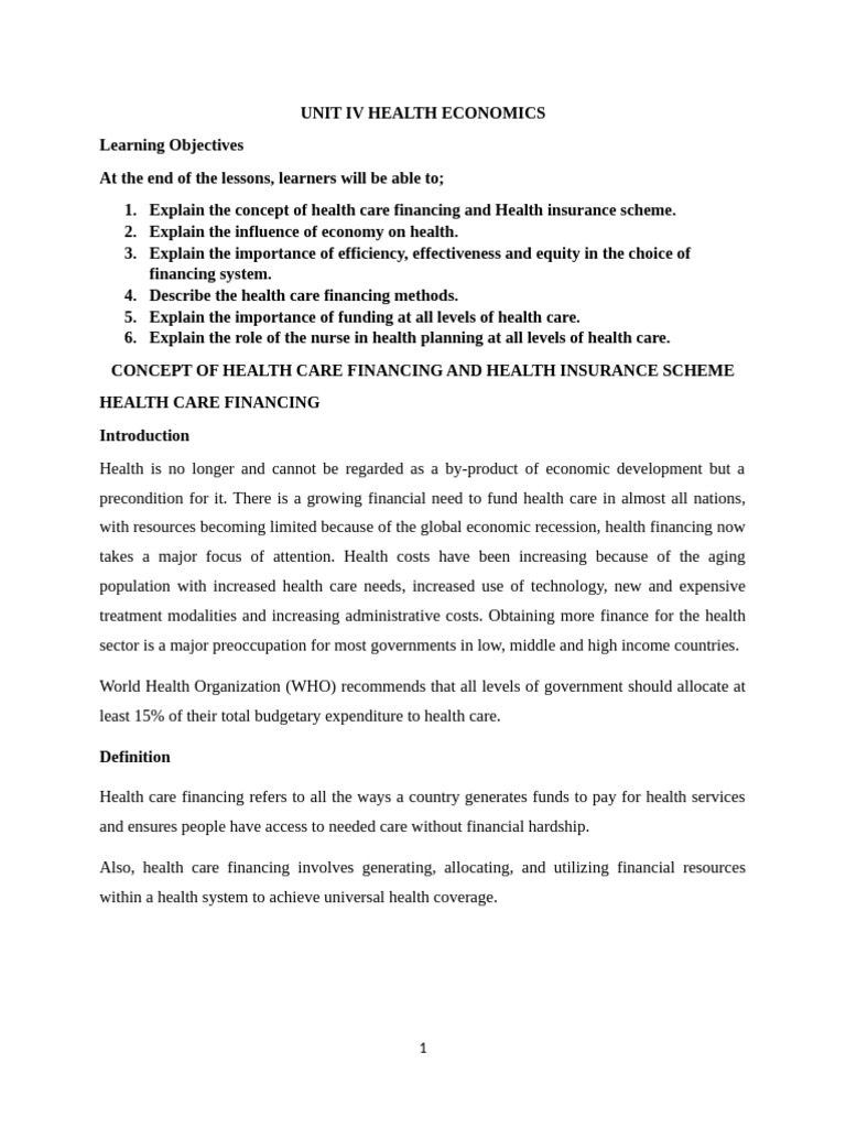 Unit IV Health Economics | PDF | Health Care | Insurance