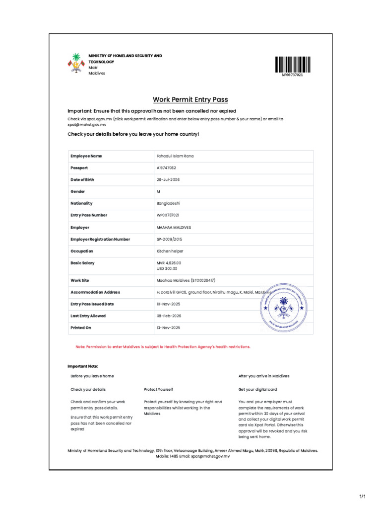 Work Permit Details - Xpat-15 | PDF