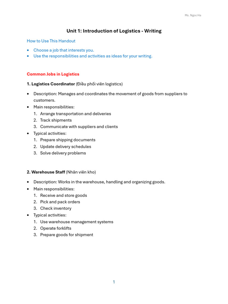 Common Logistics Jobs Overview | PDF | Logistics | Supply Chain