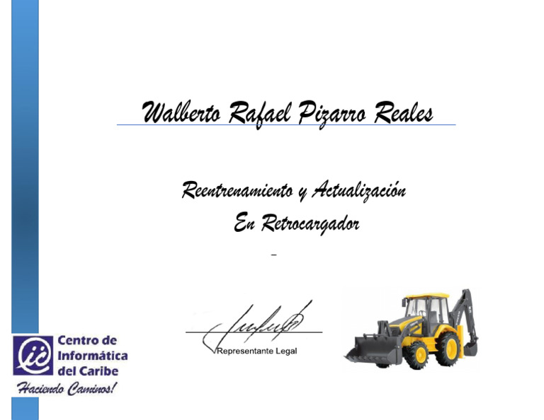 Certificado Reentrenamiento y Actualizacion Retrocargador Walberto ...