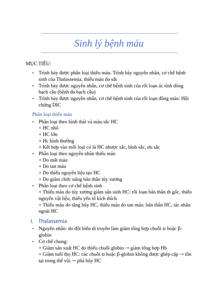 sinh lí bệnh máu+ điều hòa thân nhiệt | PDF