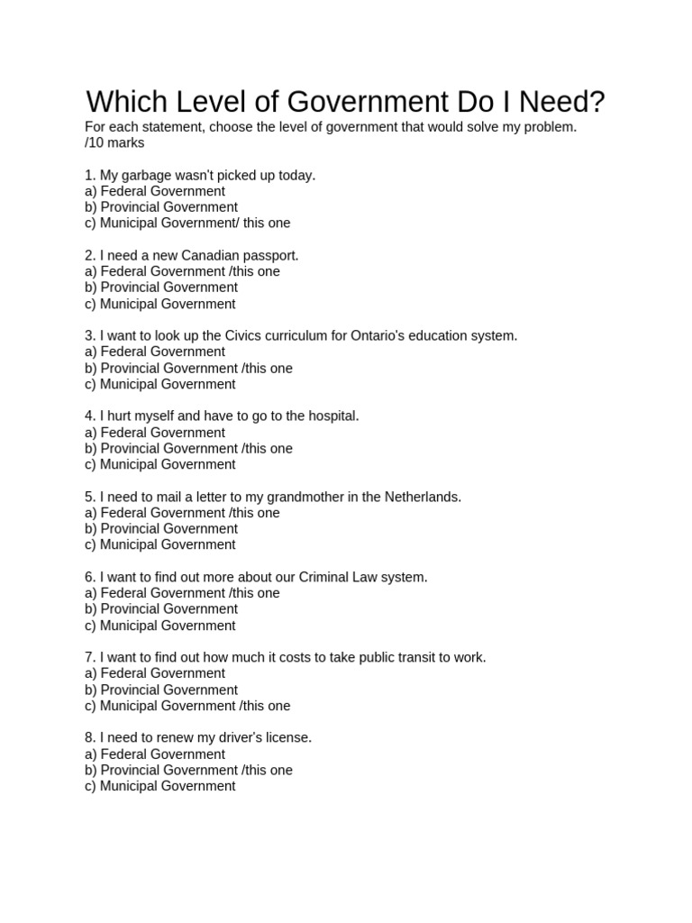 Levels of Government Assignment | PDF