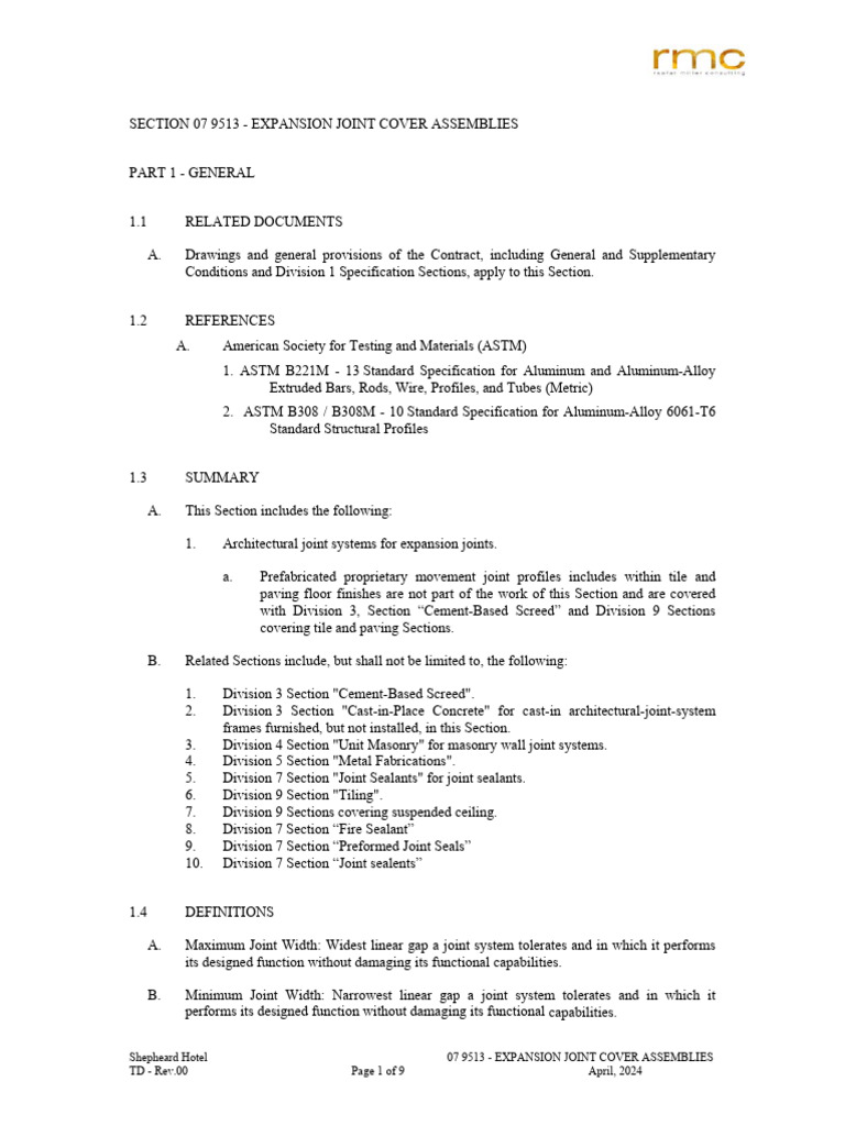 SECTION 07 9513 - EXPANSION JOINT COVER ASSEMBLIES | PDF | Extrusion ...