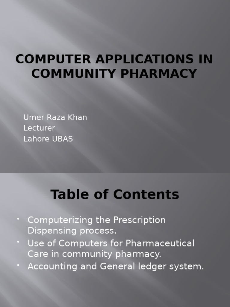Computer Applications in Community Pharmacy | PDF | Medical ...