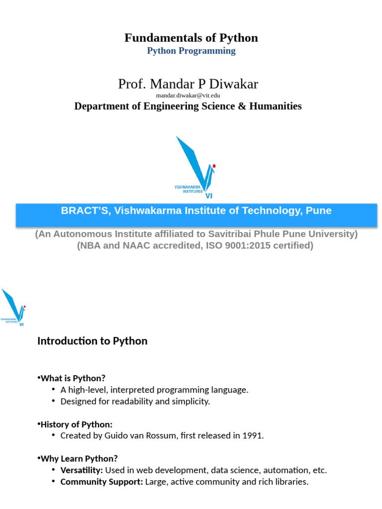 Section 1_Part 1_Fundamentals of Python | PDF | Python (Programming ...