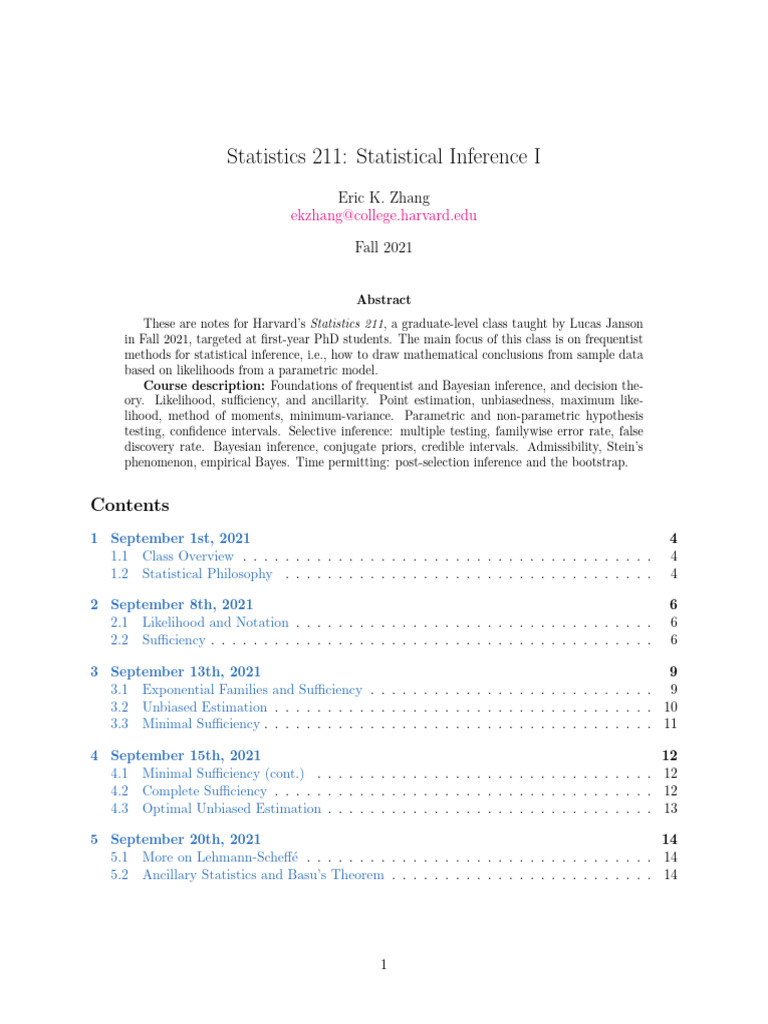 Stat_211_Notes | PDF | Statistical Inference | Bayesian Inference