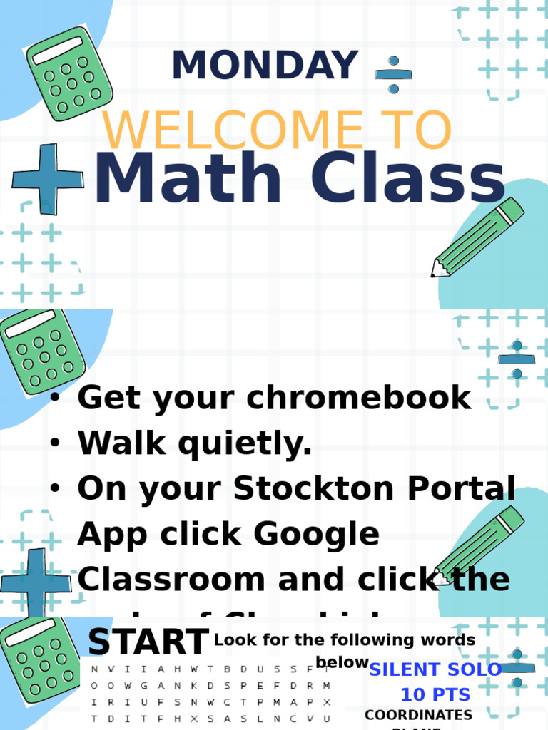 OCT 27-31 Green Welcome to Math Class YouTube Intro Video | PDF