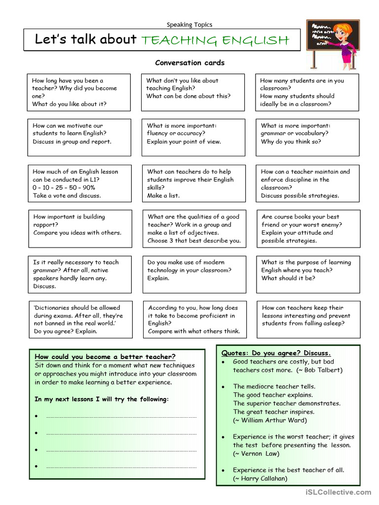 Engaging English Teaching Discussion Topics | PDF | Teachers | English ...